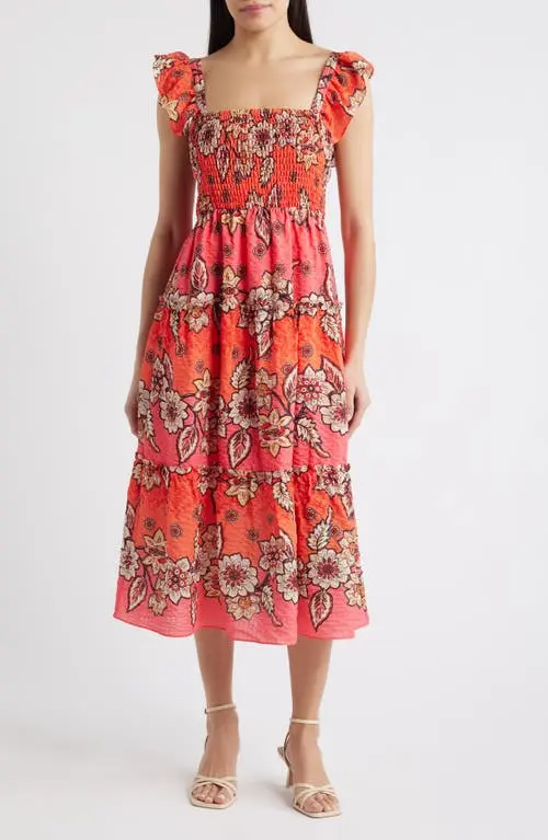 Vince Camuto Floral Print Smock Midi Dress - Pink Multi