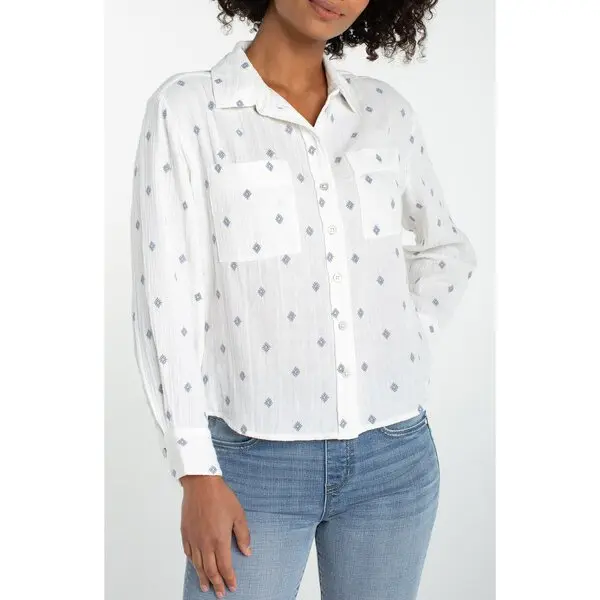 LIVERPOOL Embroidered Gauze Button-up Shirt - Off White