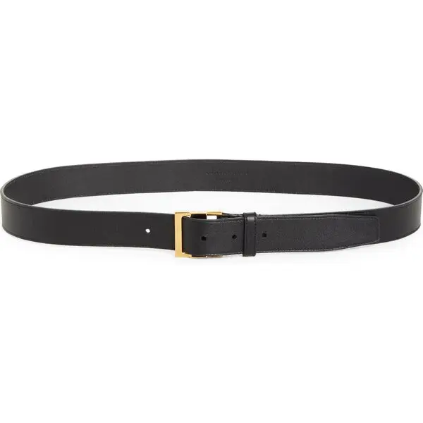 Saint Laurent Cassandre Logo Leather Belt - Black