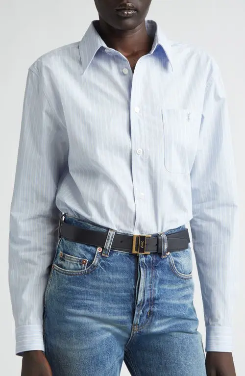 Saint Laurent Cassandre Logo Leather Belt - Black