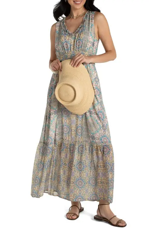 LIVERPOOL Floral Paisley Smock Waist Maxi Dress - Citron Multi