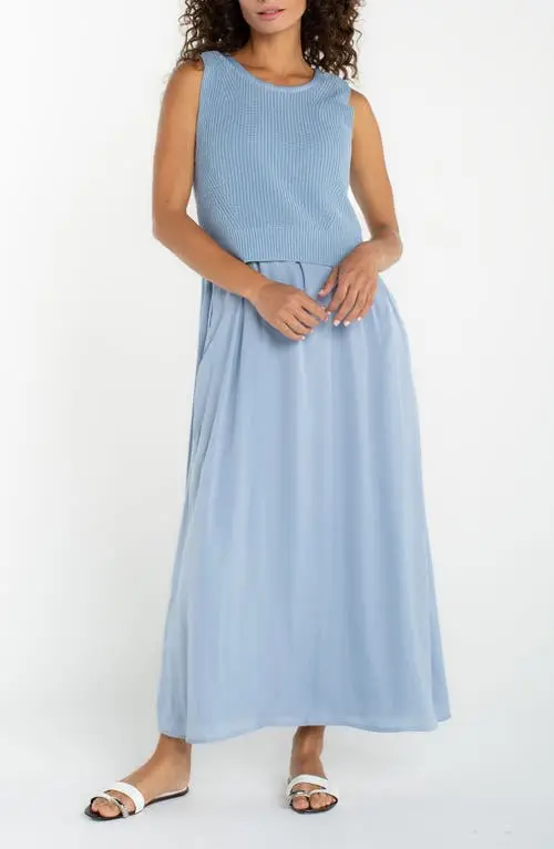 LIVERPOOL Mixed Media Maxi Dress - Malibu Blue