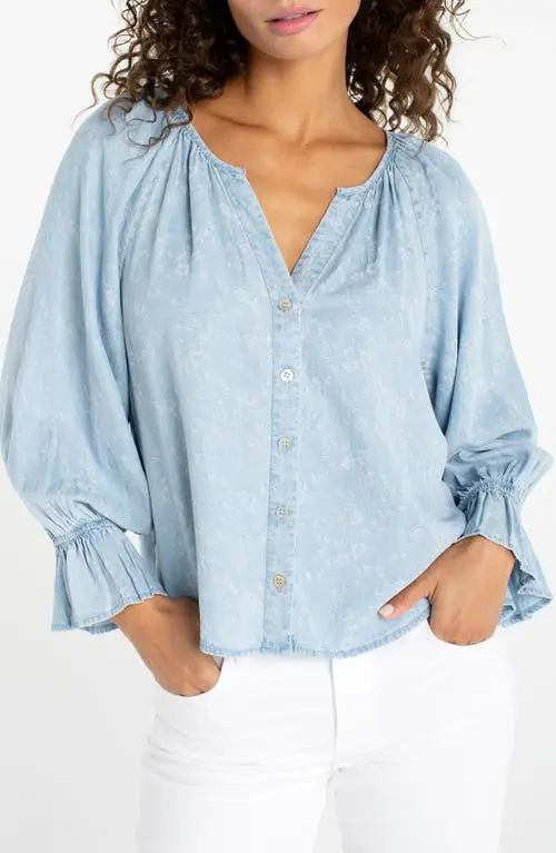 LIVERPOOL Shirred Chambray Button-up Top - Rose Ice