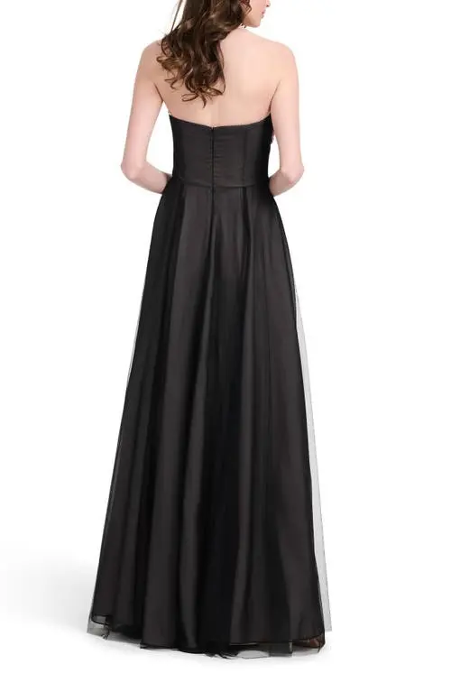 EMILY SHALANT 3d Floral Strapless Tulle Gown