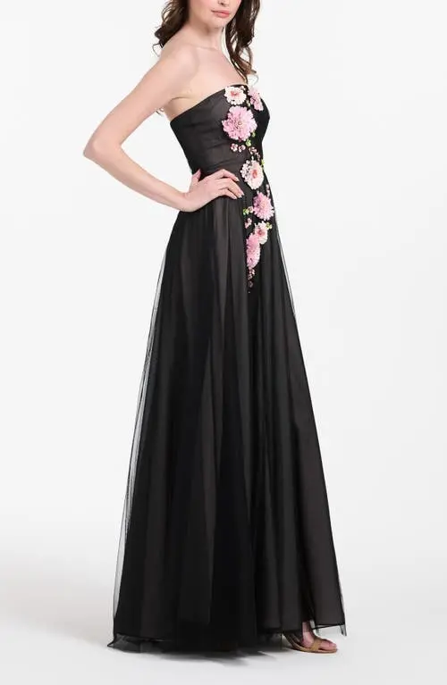 EMILY SHALANT 3d Floral Strapless Tulle Gown