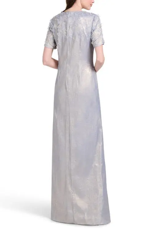 EMILY SHALANT Beaded Metallic Chiffon Gown