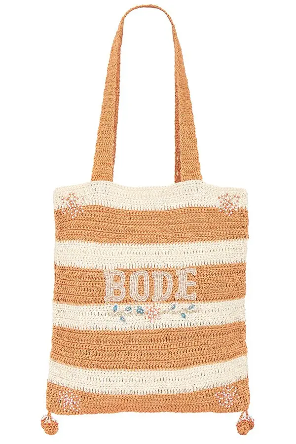 BODE Crochet Tote Bag - Cream & Orange