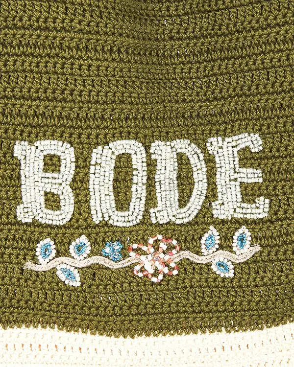 BODE Marsh Crochet Tote Bag - Green & Cream