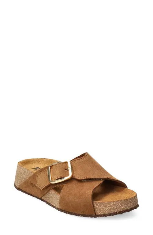 Mephisto Buckle Strap Wedge Slides - Tobacco