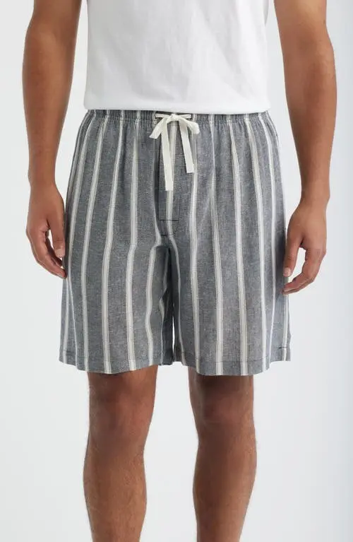 Majestic International Textured Woven Cotton Pajama Shorts - Navy/beige
