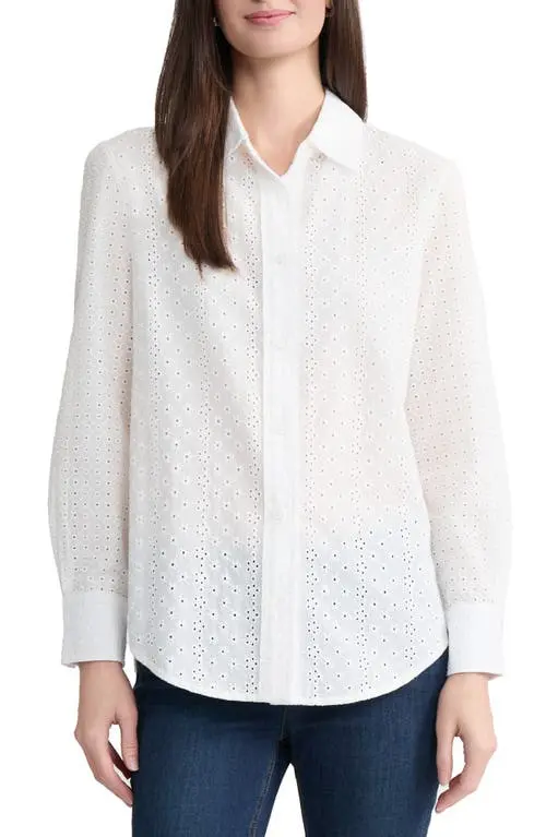 Jones New York Eyelet Button-up Shirt - Natural White