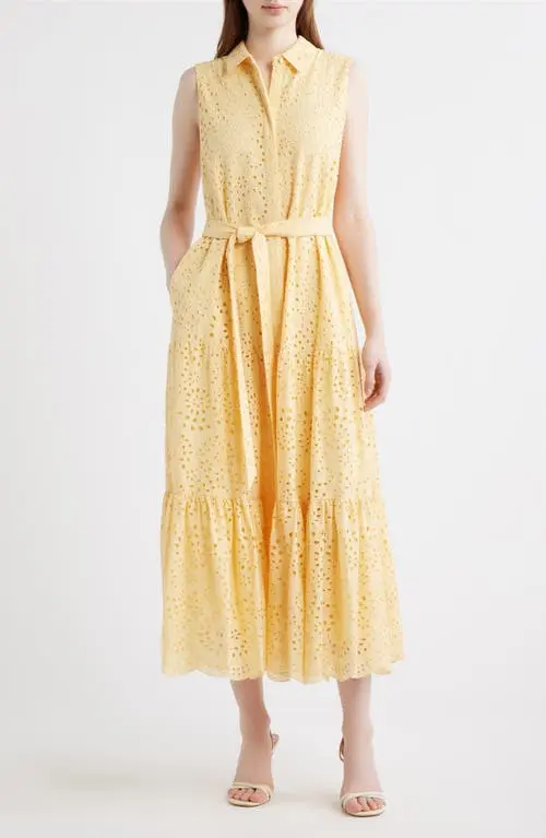 Kobi Halperin Eyelet Tie Waist Sleeveless Maxi Dress - Chamomile