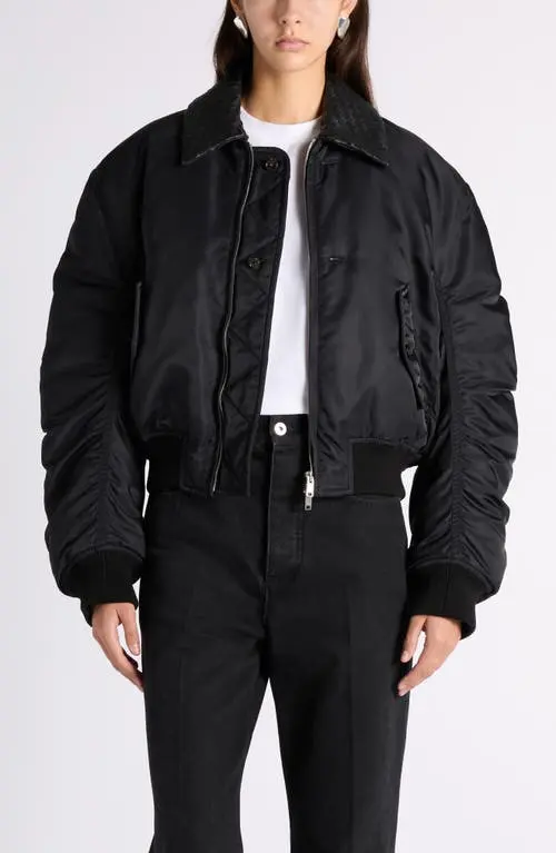 Bottega Veneta Intrecciato Collar Water Repellent Padded Nylon Bomber Jacket - Double Black