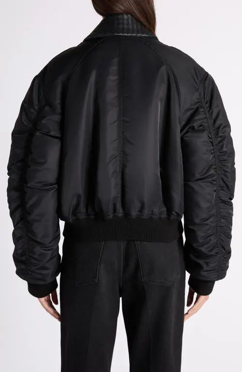 Bottega Veneta Intrecciato Collar Water Repellent Padded Nylon Bomber Jacket
