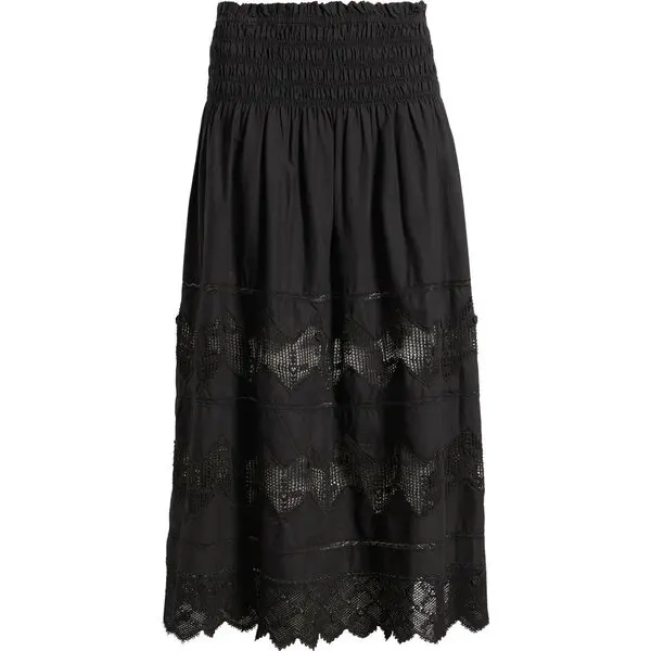 The Great. The Rosette Crochet Trim Cotton Skirt - Black