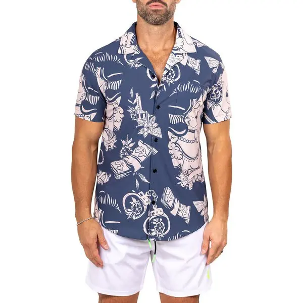 MACEOO Marthyr0400 Short Sleeve Camp Shirt - Blue