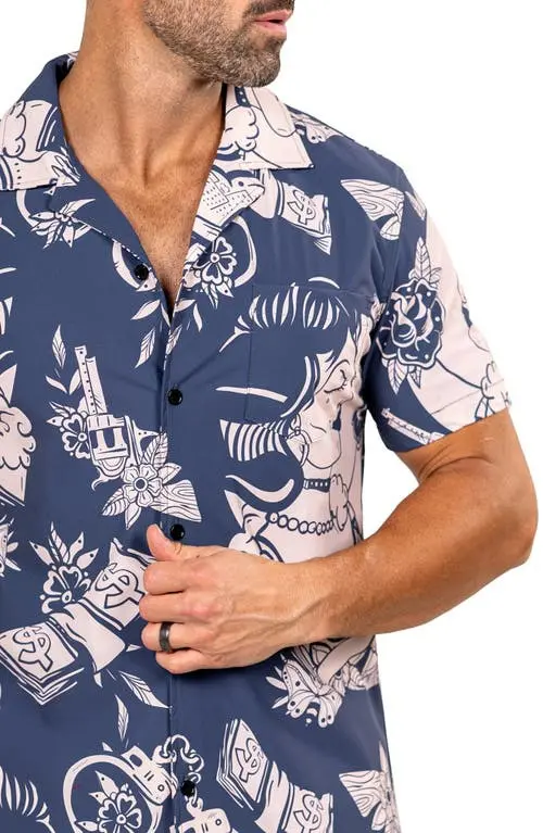 MACEOO Marthyr0400 Short Sleeve Camp Shirt - Blue