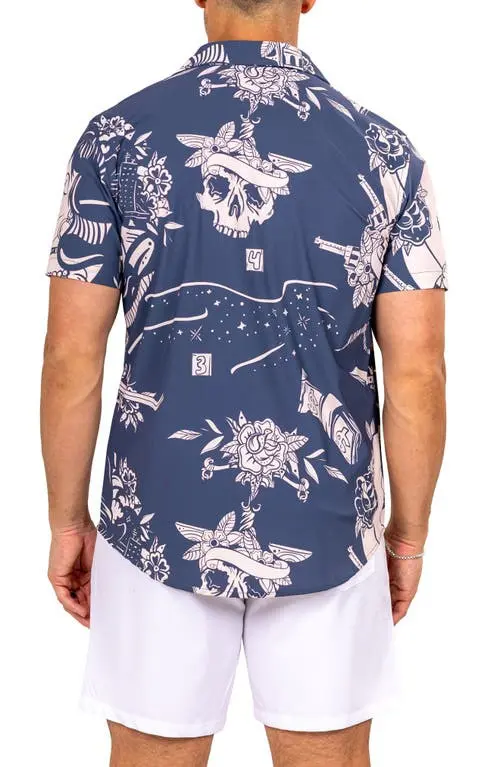 MACEOO Marthyr0400 Short Sleeve Camp Shirt - Blue