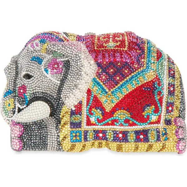 Judith Leiber Elephant Crystal Embellished Clutch - Silver Multi