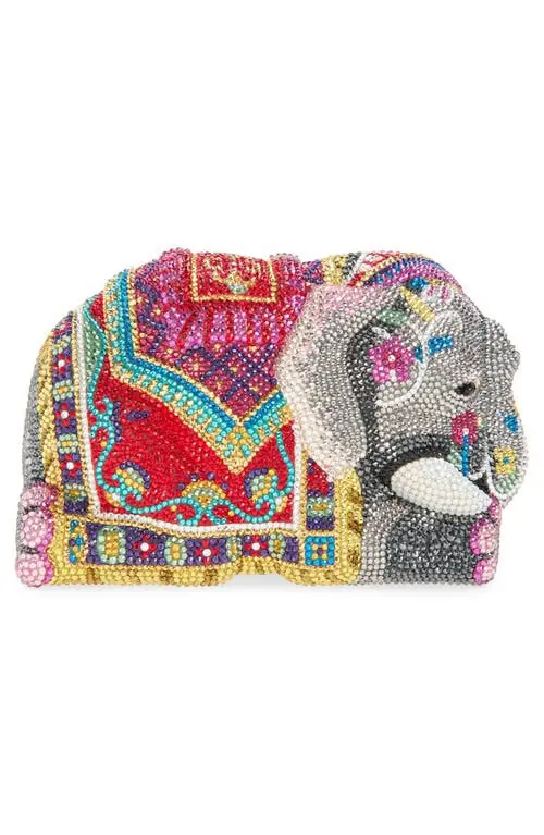 Judith Leiber Elephant Crystal Embellished Clutch - Silver Multi