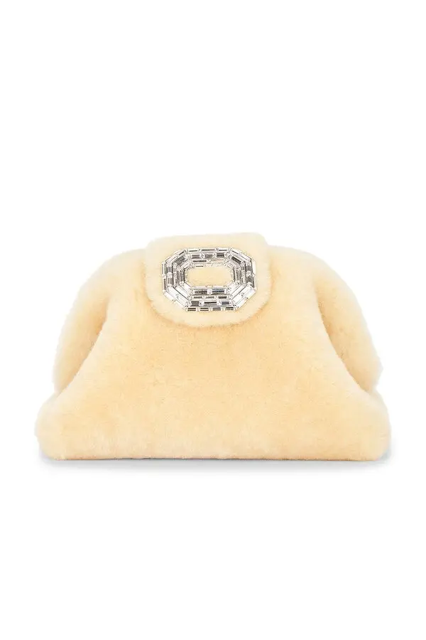 Amina Muaddi Camelia Shearling Bag - Beige