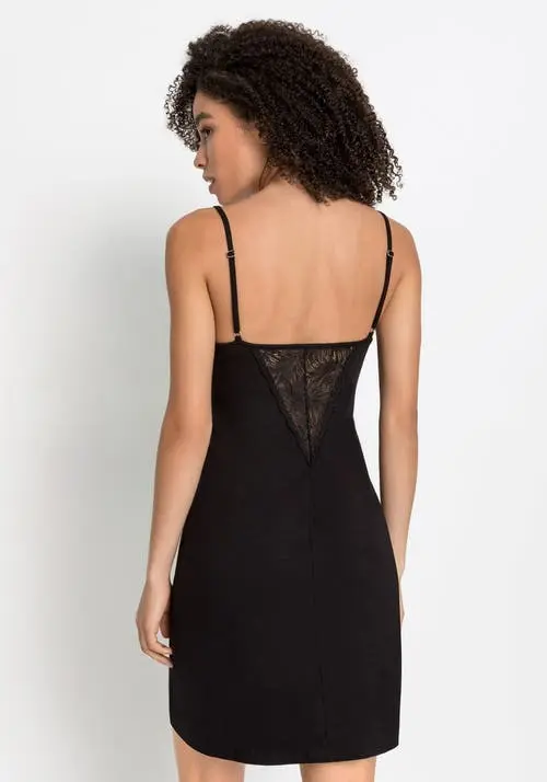 LASCANA Lace Detail Nightgown - Black