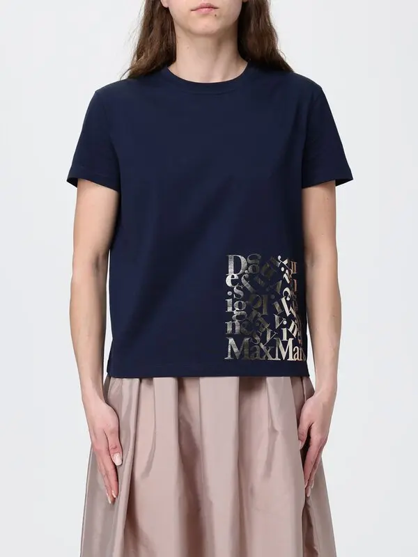 Max Mara Cotton Jersey T-shirt With Logo Detail - Blue