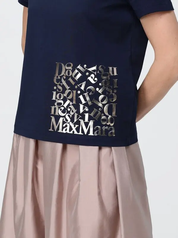 Max Mara Cotton Jersey T-shirt With Logo Detail - Blue
