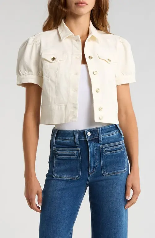 Paige Kendra Short Sleeve Crop Denim Jacket - Tonal Ecru
