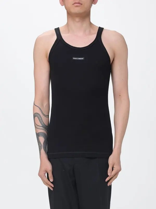 Dolce & Gabbana Cotton Tank Top With Logo - Black