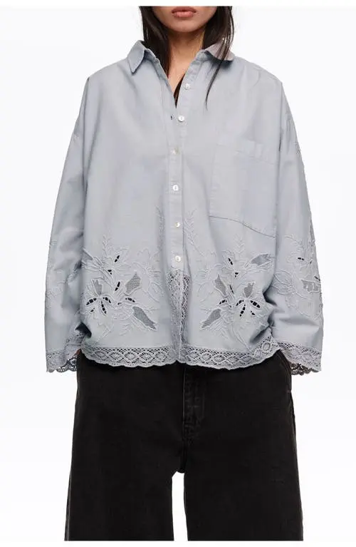 Bimba Y Lola Straight-fit Shirt With Embroidery - Light Blue