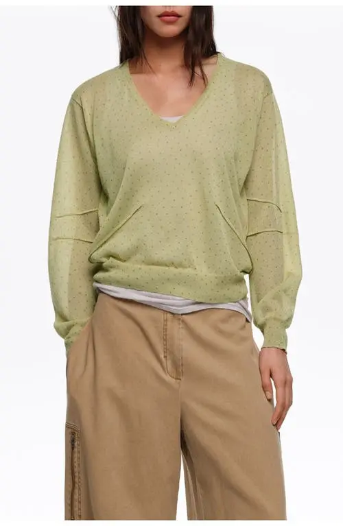 Bimba Y Lola Polka Dot V-neck Long Sleeve Sweater - Dots Mini Olive