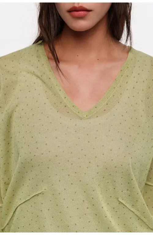 Bimba Y Lola Polka Dot V-neck Long Sleeve Sweater - Dots Mini Olive