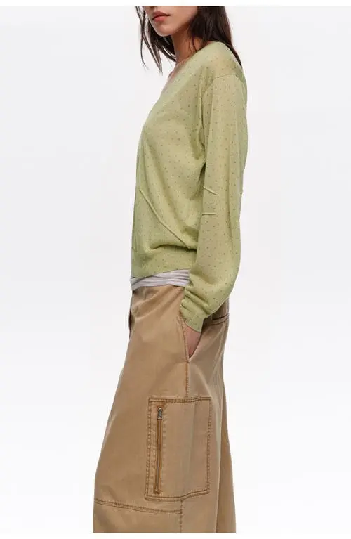 Bimba Y Lola Polka Dot V-neck Long Sleeve Sweater - Dots Mini Olive