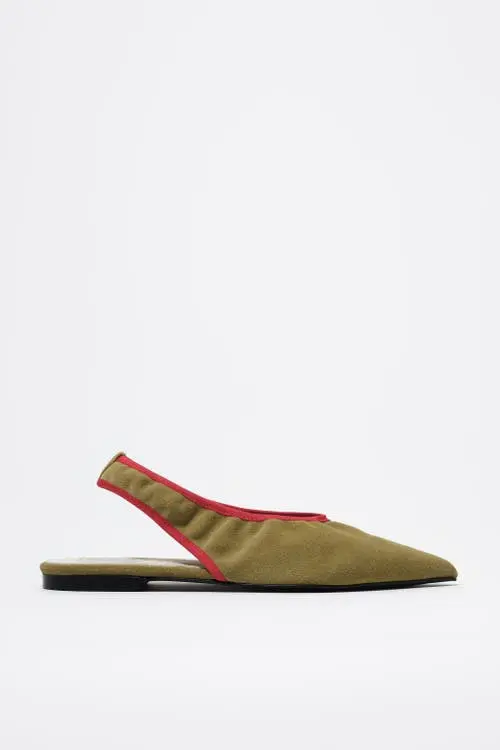 Bimba Y Lola Leather Slingback Ballerina - Khaki