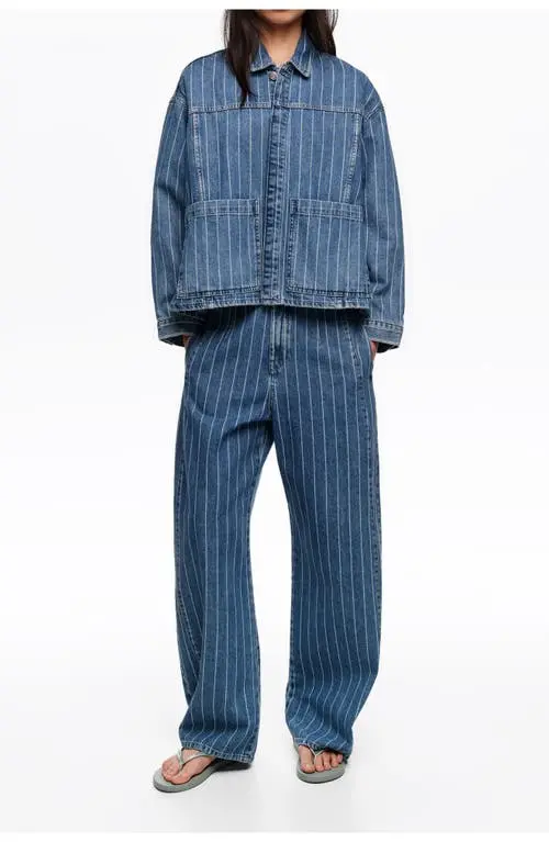 Bimba Y Lola Striped Barrel-cut Jeans With Adjustable Back Buckle - Denim Blue