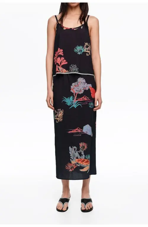 Bimba Y Lola Wrinkled Midi Skirt - Tortuga Black