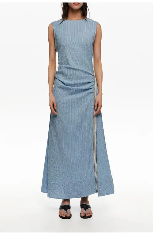 Bimba Y Lola Sleeveless Maxi Dress With Diagonal Stripe Overlay - Light Blue