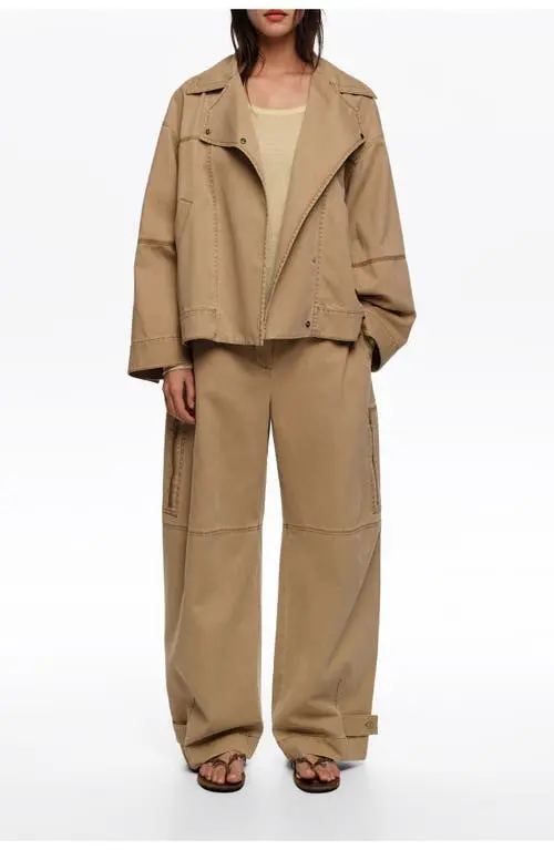 Bimba Y Lola Cotton Adjustable Barrel Trousers - Camel