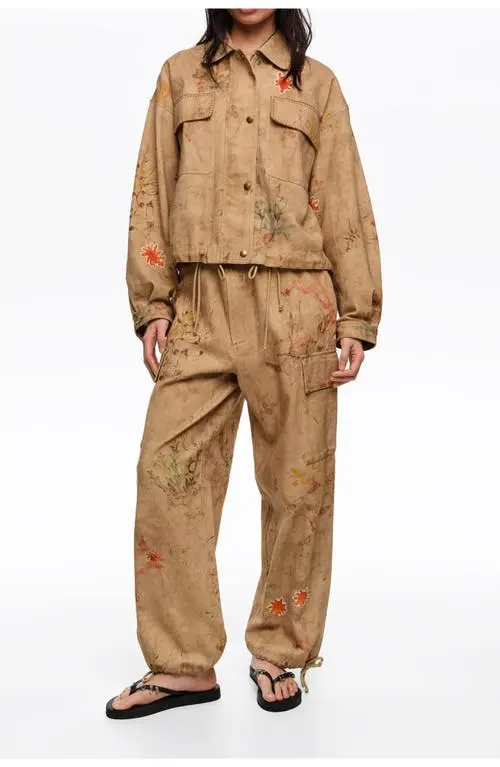 Bimba Y Lola Cropped Jacket With Stitching And Patches - Underwater Garden