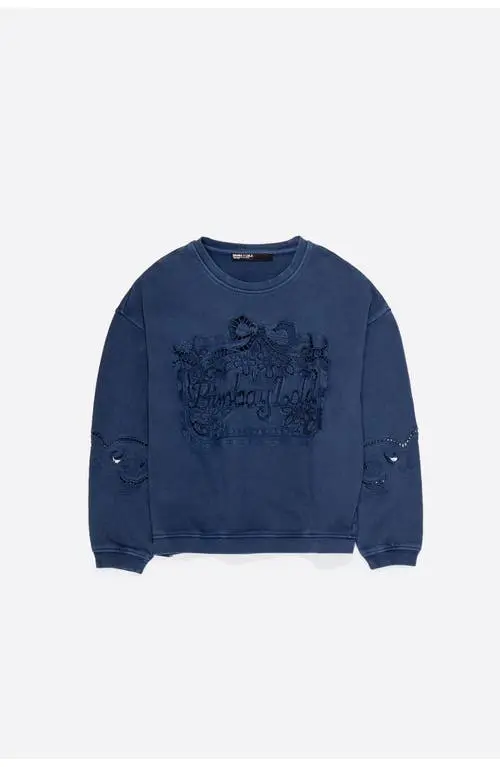 Bimba Y Lola Oversized Sweatshirt With Maxi Broderie Anglaise Logo