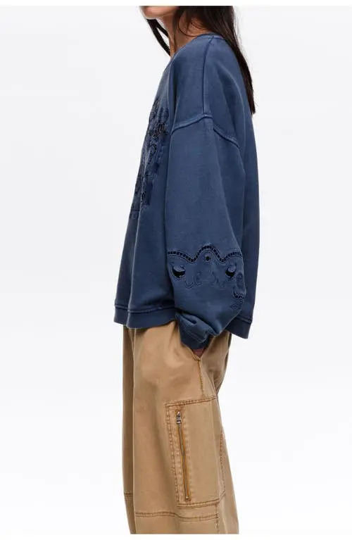 Bimba Y Lola Oversized Sweatshirt With Maxi Broderie Anglaise Logo
