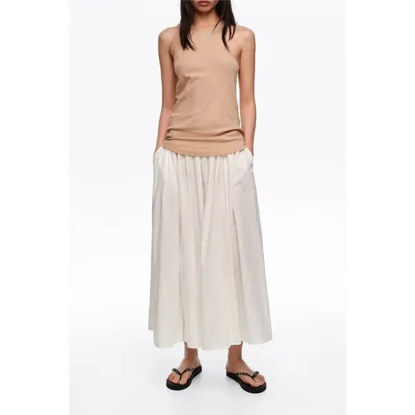 Bimba Y Lola Gathered Voluminous Cotton Skirt - White