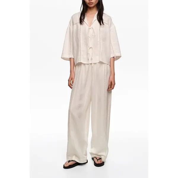 Bimba Y Lola Wide-leg Linen-blend Trousers - White