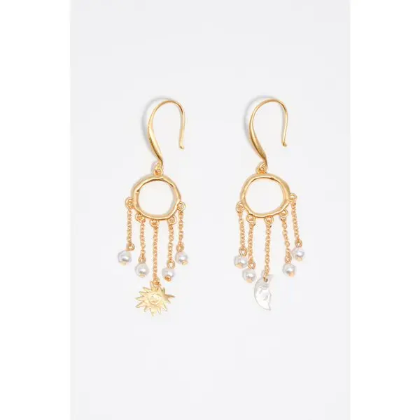 Bimba Y Lola Sun And Moon Pearl Dangle Earrings - Gold