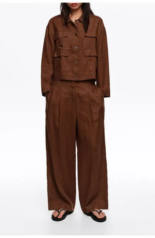 Bimba Y Lola Linen Darted Straight-fit Trousers - Washed Brown