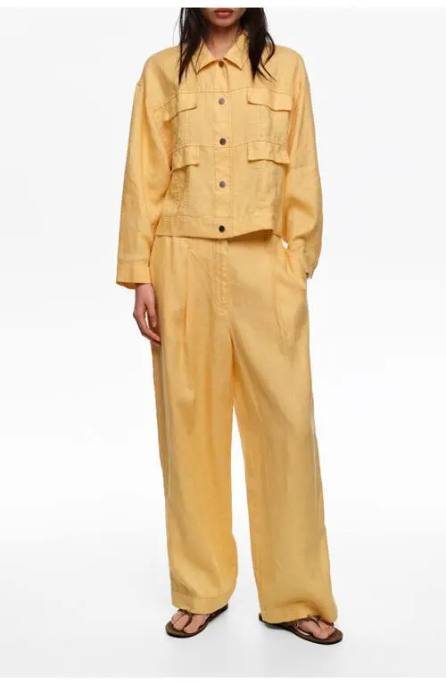 Bimba Y Lola Linen Darted Straight-fit Trousers - Yellow