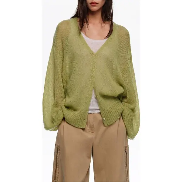 Bimba Y Lola Mohair And Wool Blend Long Cardigan - Green
