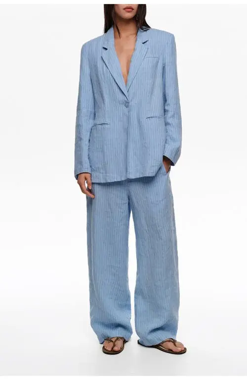 Bimba Y Lola Striped Washed Linen Wide-leg Trousers - Light Blue