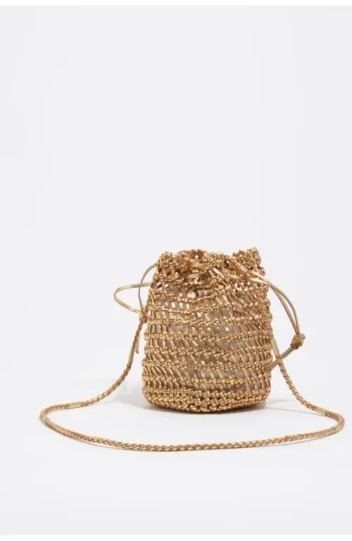 Bimba Y Lola Mini Plaited Crochet Leather Bucket Bag - Gold